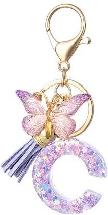 Generic Porte-cl&eacute;s en r&eacute;sine avec pendentif papillon et pompon en forme de lettre de lalphabet A Z pour sac de femme Petit portefeuille pour femme, PP3., tail