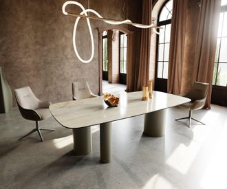 DELIFE Esstisch Edge Boot 240x120 Keramik Iris FMG Onice OroTroa Metall Effektfinish Titan, Esstische