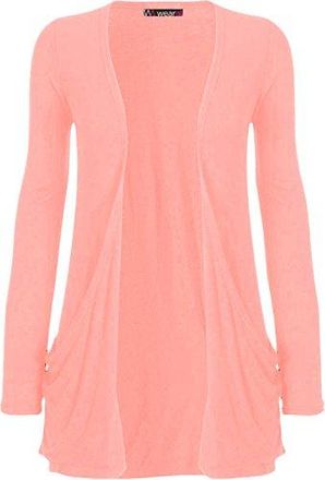 WearAll Cardigan à manches longues et poche pour femme Tailles 36-54, rose, XXL (grande taille)