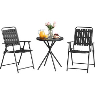 Woltu Salon de Jardin 3 Pi&egrave;ces, Table et 2 Chaises en M&eacute;tal, R&eacute;sistant aux Intemp&eacute;ries, Chaises Pliables avec Accoudoirs, Noir