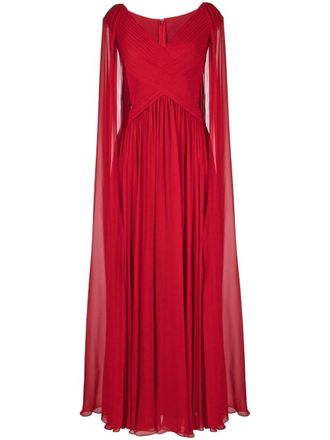 Elie Saab robe longue drap&eacute;e en soie - Rouge