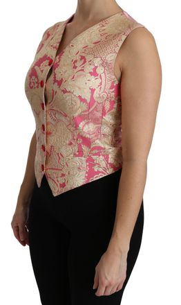 Dolce & Gabbana Womens Pink Gold Brocade Waistcoat Vest Blouse Top And