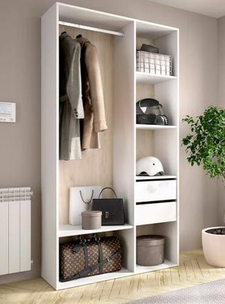 Dmora Grande Garde-Robe Borla, Meubles de Chambre, Penderie de Plain-Pied, Placard à vêtements, 98x45 h205 cm, Blanc et Chêne Clair