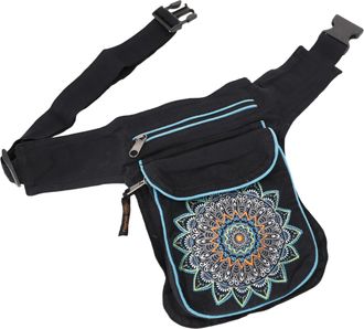 Guru Shop Stoff Sidebag & H&uuml;fttasche Mandala, Goa G&uuml;rteltasche, Bauchtasche aus Nepal - Schwarz/t&uuml;rkis, Unisex - Erwachsene, Baumwolle, 25x20x4 cm