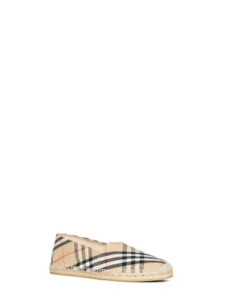 Burberry Mens Espadrilles Sand Mews Check Beige Linen Flat Shoes