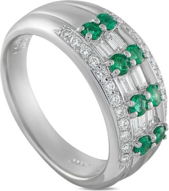 Luxury Bazaar bague Art Deco en platine sertie démeraudes et diamants - Argent