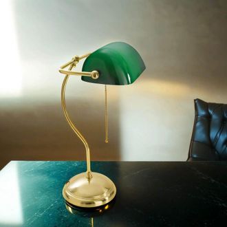 Licht-Erlebnisse Bankerlampe Echt-Messing Poliert Premium