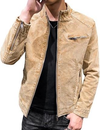 Generic Chamarras De Mezclilla Para Hombre Washed Denim Jacket Casual Zip Up Stand Collar Trucker Coat Trendy Streetwear Yellow XX Large