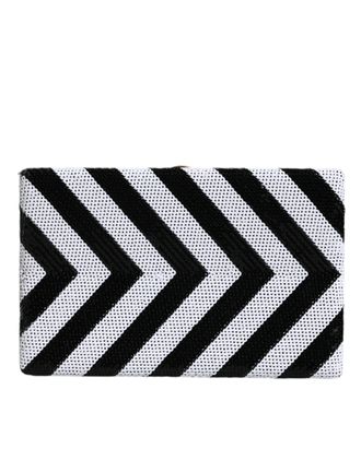 Dolce & Gabbana Womens Chevron-Patterned Metal Frame Clutch Black Real Brass