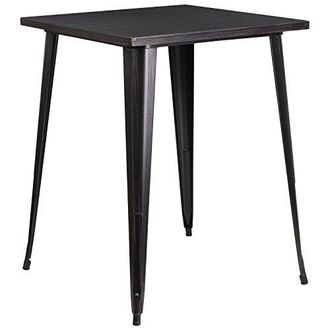 Flash Furniture Flash Meuble 80 cm carr&eacute; en m&eacute;tal Int&eacute;rieur/Barre de Hauteur Table, M&eacute;tal, Black-Antique Gold, 31.5