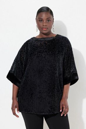 Ulla Popken Druckbluse Bluse Ausbrenner-Samt Oversized Rundhals Halbarm