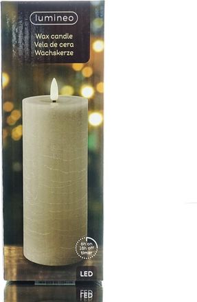 Lumineo LED Kerze Light Grey hellgrau aus Wachs &Oslash; 7 cm H&ouml;he 19 cm warmwei&szlig; Indoor