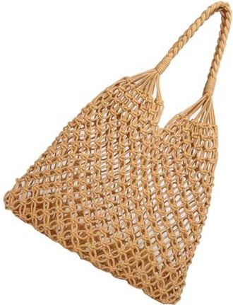 Beaupretty Paquet &agrave; Main Tiss&eacute; en Fils de Coton Couleur Camel Grand Fourre-Tout &agrave; Bandouli&egrave;re Tiss&eacute; &agrave; Main Paquet de Plage en Maille Crochet&eacute;e L&eacute;ger et Spacieux 