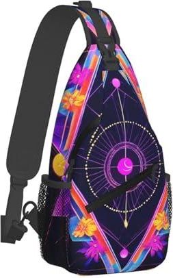 Generic Casual Sacoche Homme Bandouliere Symboles g&eacute;om&eacute;triques sacr&eacute;s Soleil Lune Violet psych&eacute;d&eacute;lique Sac De Poitrine R&eacute;glable Sac DEpaule pour Femme Camping
