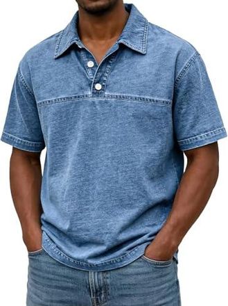 Generic DENGJIAMY Polo vintage pour homme d&eacute;contract&eacute; uni lavage &agrave; lacide T-shirt &agrave; manches courtes r&eacute;tro chemise de golf pour homme T-shirt &agrave; col Fshion Gran