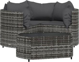 vidaXL 4-tlg. Garten-Lounge-Set mit Kissen Grau Poly Rattan Vidaxl