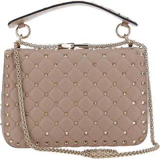 Valentino Garavani Womens Crossbody Bag Spike Medium Beige Leather Lamb Shoulder