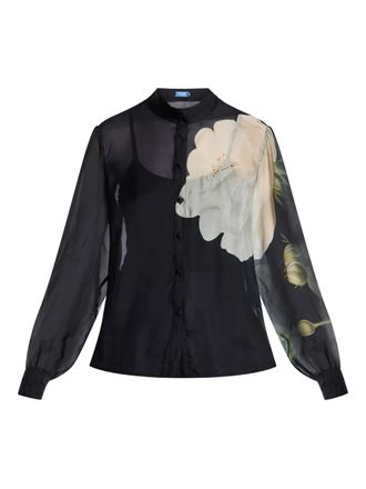 LEO LIN blouse transparente à fleurs - Noir