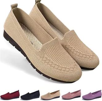 Generic Mocassins orthop&eacute;diques en tricot confortable pour femme - Chaussures de marche antid&eacute;rapantes, l&eacute;g&egrave;res et souples avec semelle en maille, beige, 43 E