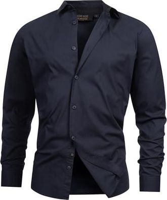Indicode Hommes INKamby Shirt | Chemise Unie en 97% Coton Navy M