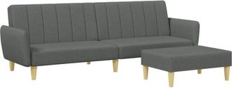 vidaXL Vidaxl - Canap&eacute;-lit &agrave; 2 places avec repose-pied gris fonc&eacute; tissu