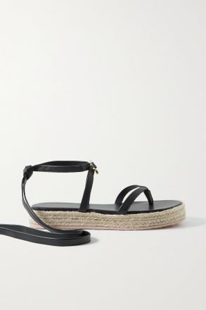 Gianvito Rossi Sandales Fa&ccedil;on Espadrilles En Cuir &Agrave; Ornements Ribbon Beachclub 20 - Noir