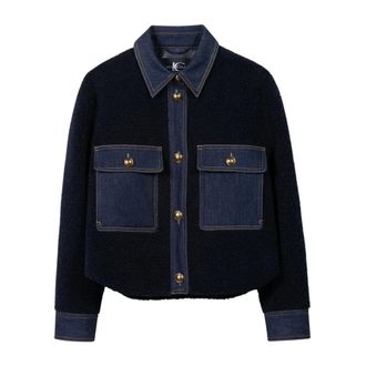 Luisa Cerano Femme, Vestes, Bleu, Taille: 40 FR Veste chemise luxueuse aspect peau lain&eacute;e