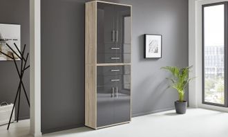 BMG M&ouml;bel Aktenschrank Office Edition Set 18, B&uuml;roschrank mit Metallgriffen Made in Germany (Eiche Sonoma/Anthrazit Hochglanz)