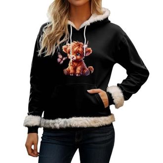 Generic Sweat à Capuche pour Femme avec Motif de bovins des Hautes Terres - Doublure en Polaire Douce pour Un Look Tendance en Hiver - Sweat-Shirt de Style ca
