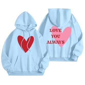 Generic Sweat &agrave; capuche &agrave; manches longues pour la Saint-Valentin 2026 pour femme (3), bleu clair, XXL