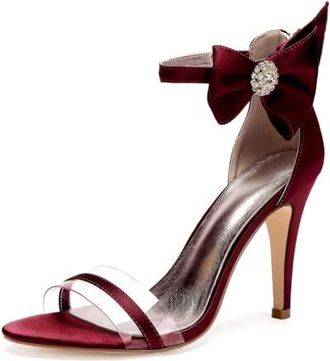 Generic Sandales &Agrave; Talons Hauts Femmes Chaussures De Mariage Sexy Mari&eacute;e Open Toe Stylet Et&eacute; Talon Soir&eacute;e Chaussures 10.5Cm,Burgundy,38 EU