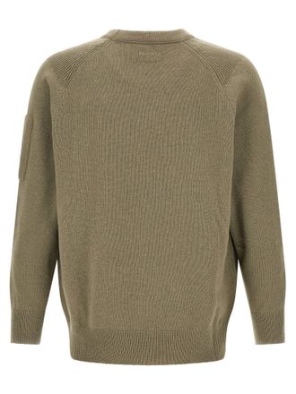 C.P. Company Wool Crew Neck with Lens Detail Sweater - Olive Green