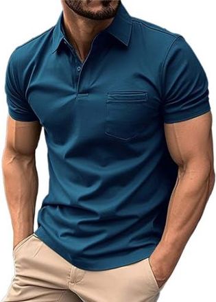 Generic Polo pour homme adulte couleur unie à revers à manches courtes - Polo extensible boutonné - Polo de travail respirant - Polo de golf et de sport - Pol
