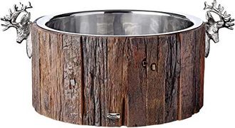 Edzard Seau &agrave; Champagne Kennington, en Acier Inoxydable, ext&eacute;rieur en Teck, avec 2 t&ecirc;tes de cerf, Hauteur 24 cm, diam&egrave;tre 47 cm, Poids 11 kg