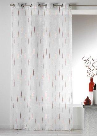 HOME MAISON 09368 - 8-AL Vorhang, Etamin, Jacquard, Fadenmuster mit Runden &Ouml;sen 140 x 260 cm, Piment/Argent, 140 x 260