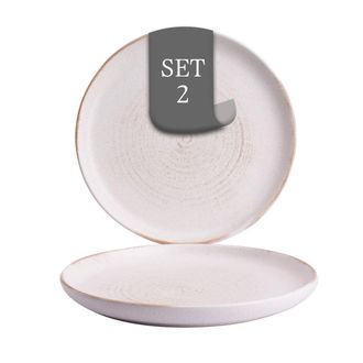 Costa Nova Vermont flache Teller - 2er-Set, Steingut, &Oslash; 27 cm, Elfenbein Wei&szlig;, Seidenglanz, Spiralmuster, f&uuml;r Men&uuml;, Beilagen oder als Servierteller, sp&uuml;lmaschine