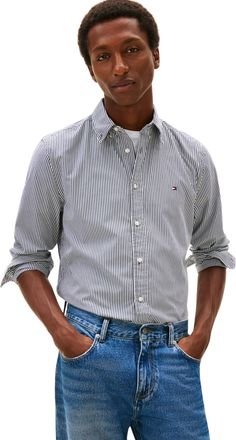 Tommy Hilfiger Herren Core Flex Pop Classic STP Mw0Mw41403 L/S Shirt, Black (Black/White), XXL