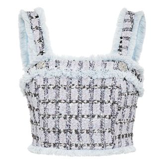 Philipp Plein Femme, Tops, Bleu, Taille: 42 FR Tweed Cropped Top