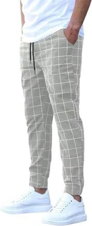 Generic Pantalon de travail &agrave; carreaux pour homme - Pantalon cargo extensible en coton - Pantalon chino skinny d&eacute;contract&eacute; - &Eacute;lastique - Pantalon de chef - Pa