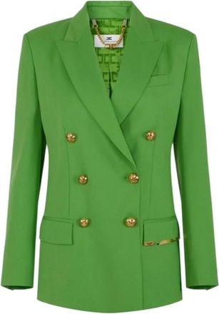Elisabetta Franchi Femme, Vestes, Vert, Taille: 42 FR Veste en Laine Fra&icirc;che avec Plaque Bijou