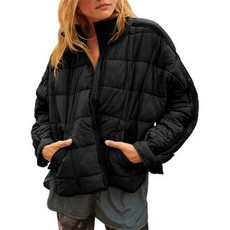 Generic Veste matelass&eacute;e l&eacute;g&egrave;re pour femme avec fermeture &eacute;clair et poches - Manteau dhiver court et d&eacute;contract&eacute;, Noir, XL