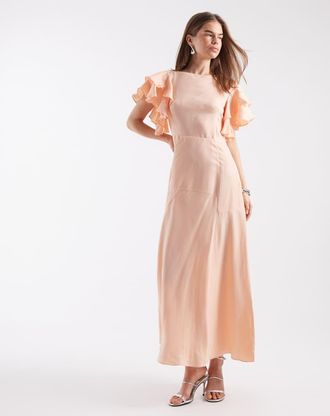 & Other Stories Robe longue satin&eacute;e sans manches &agrave; col montant - Orange clair