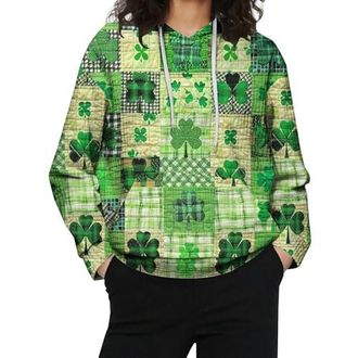 Generic Sweat-shirt pour la Saint-Patrick - Imprim&eacute; tr&egrave;fle irlandais - Pull pour femme - Tr&egrave;fle porte-bonheur - Manches longues - Tenue irlandaise - Vert - Ca