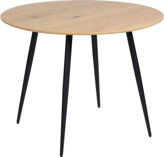 Beliani Table de Salle à Manger Ronde 100 cm en MDF Bois Clair et Acier Noir Simple Bjorka