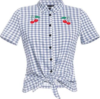 Pussy Deluxe Lightpink Plaid Damen Kurzarmbluse, Farben:blau Allover, Größe:S