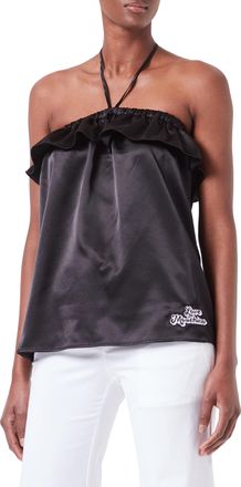 Love Moschino Womens self Fabric Laces in Stretch Satin T-Shirt, Black, 46