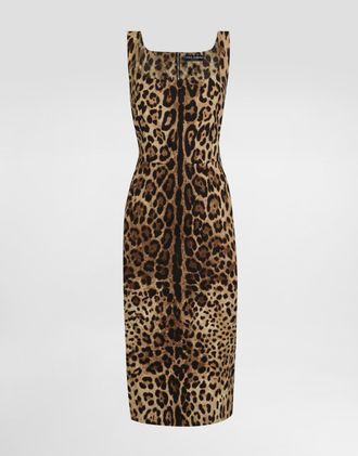 Dolce & Gabbana Midikleid Aus Charmeuse Leoprint - Frau Kleider Animalprint Seide 36