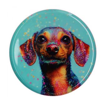 Gift Company Love Trays, Dekotablett, S, Motiv: Glitzer Dackel, rund, t&uuml;rkis 17,7x1x17,7cm