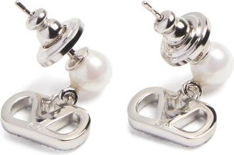 Valentino Garavani Faux Pearl and Logo-Embellished Earrings - Silver