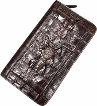 Generic Sac cabas pour femme, pochette zipp&eacute;e marron pour t&eacute;l&eacute;phone homme en cuir v&eacute;ritable de crocodile, pochette &agrave; dragonne, porte-cartes homme en cuir dall